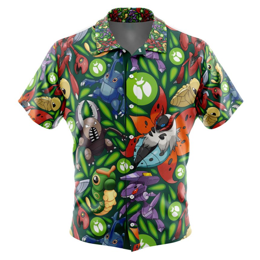 Bug Type Pokemon Pokemon Button Up Hawaiian Shirt - AnimeBape