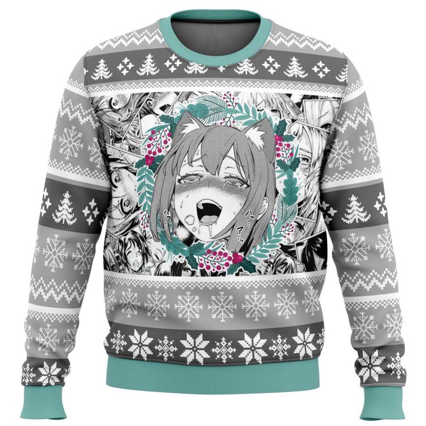 Christmas Anime Ahegao Ugly Christmas Sweater - AnimeBape