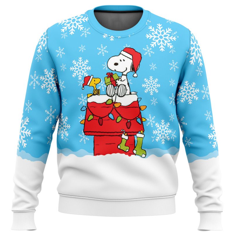 Snowy Christmas Snoopy Ugly Christmas Sweater - AnimeBape