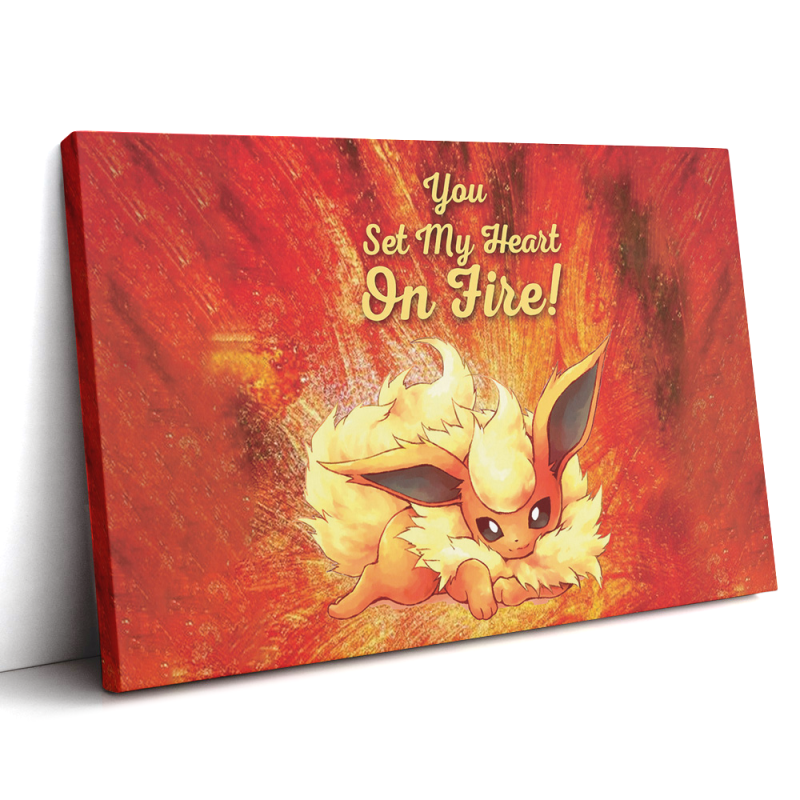 Flareon on Fire Pokemon Canvas Print Wall Art - AnimeBape