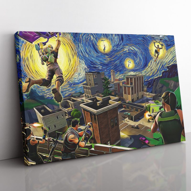 Fortnite Starry Night Tilted Towers Canvas Print Wall Art - AnimeBape