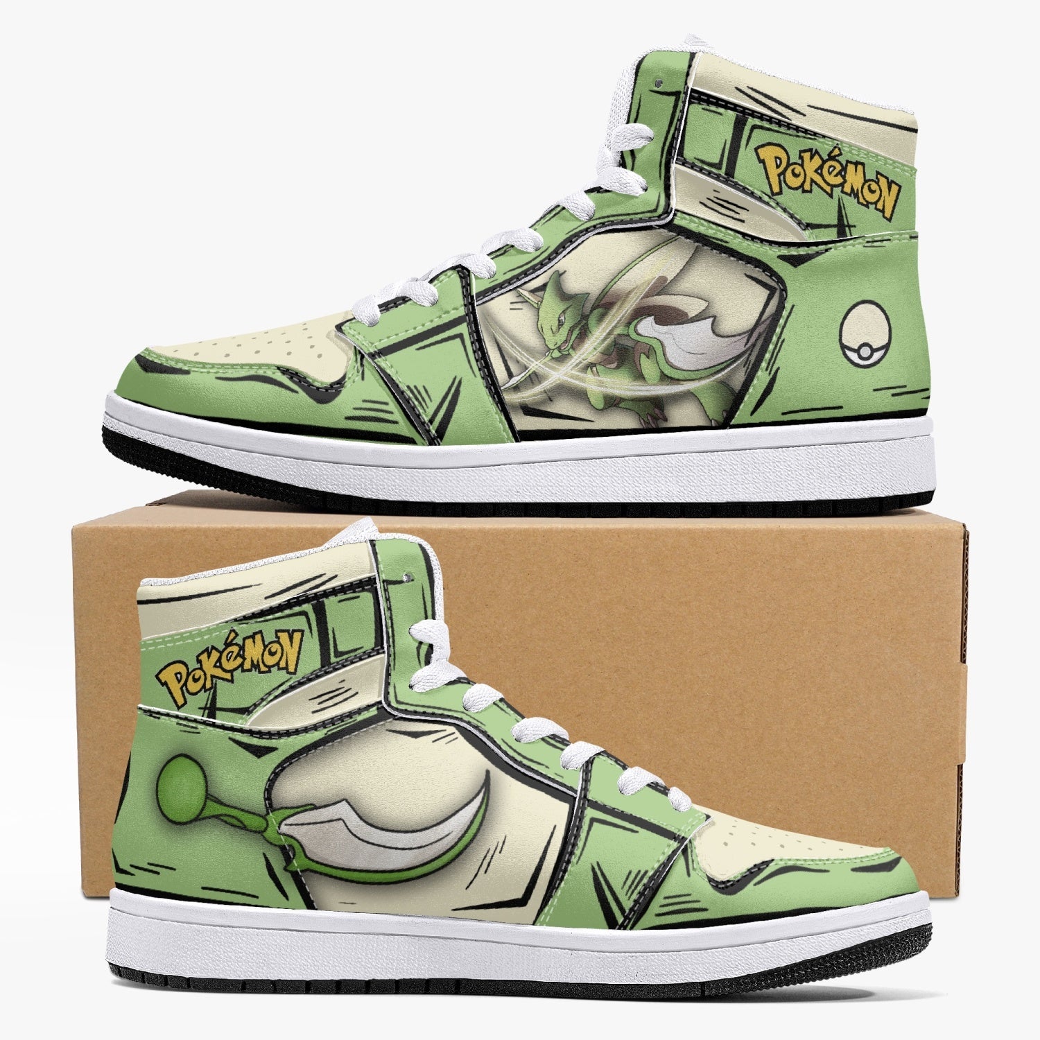 Scyther Pokemon Mid 1 Basketball Shoes for Kids - AnimeBape