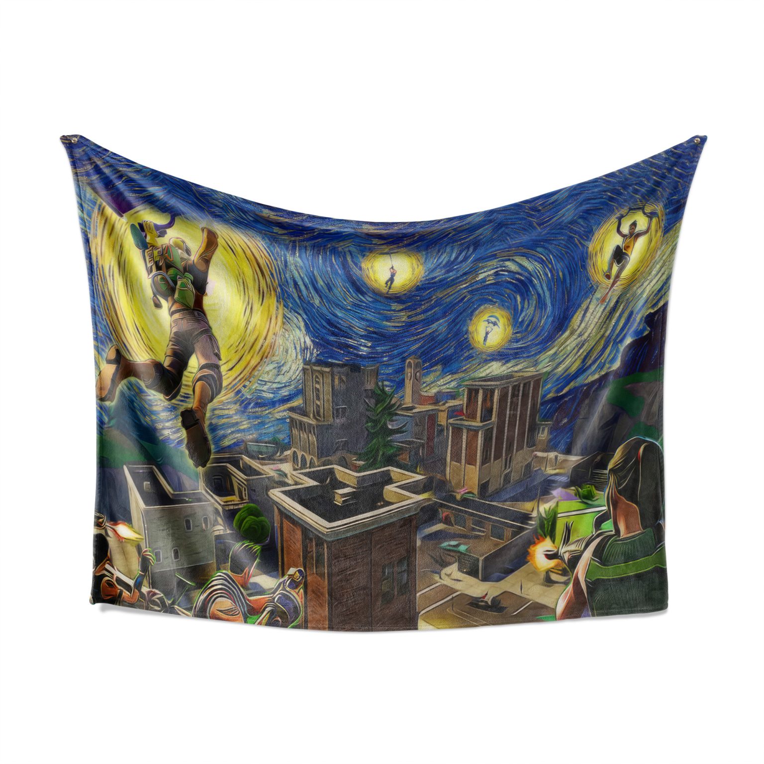 Fortnite Starry Night Tilted Towers Blanket - AnimeBape