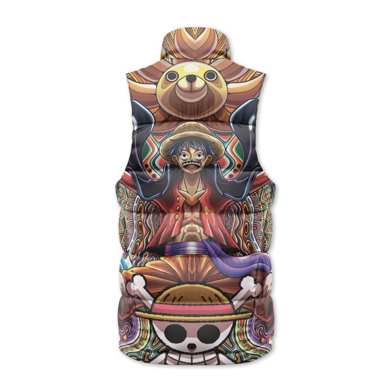 Trippy Monkey D. Luffy One Piece Sleeveless Down Jacket - AnimeBape