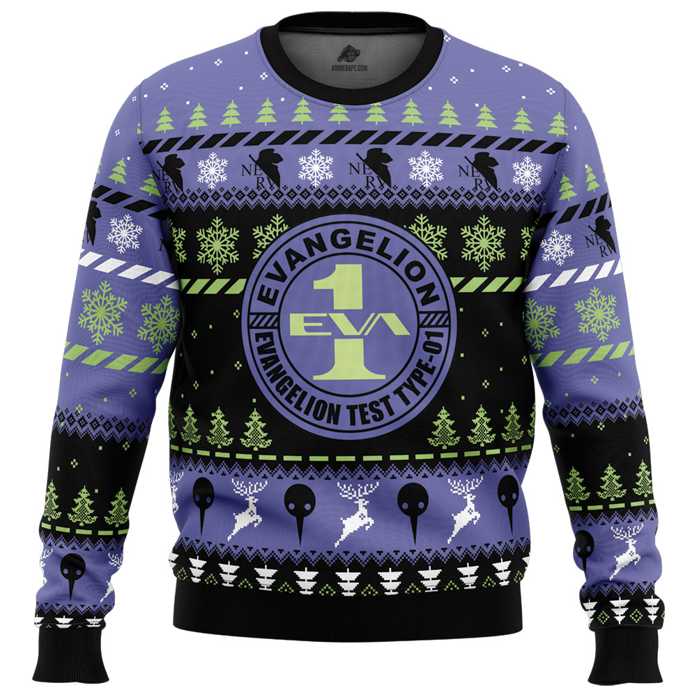 Test Type Eva-01 Neon Genesis Ugly Christmas Sweater - AnimeBape