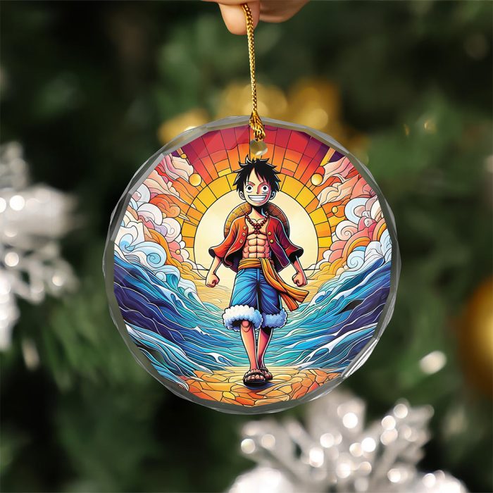 Monkey D. Luffy One Piece Stained Glass Christmas Ornament - AnimeBape