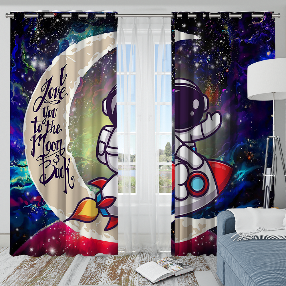 Chibi Astronaut Love You To The Moon Galaxy Curtain Decor - AnimeBape