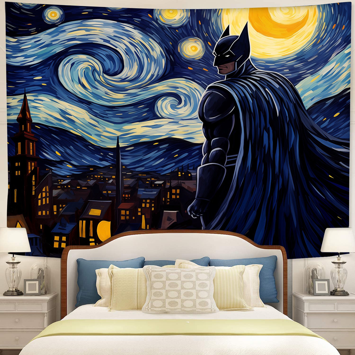 Batman Starry Night Tapestry for Home Room Decor and Wall Hanging ...