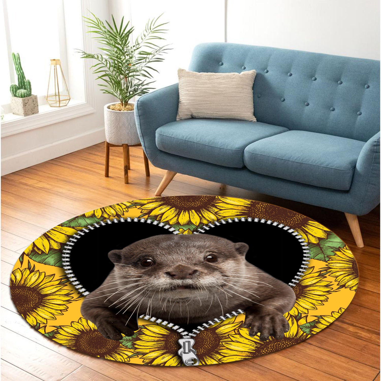 Beaver Sunflower Round Zipper Carpet Rug for Bedroom Living Room Decor ...
