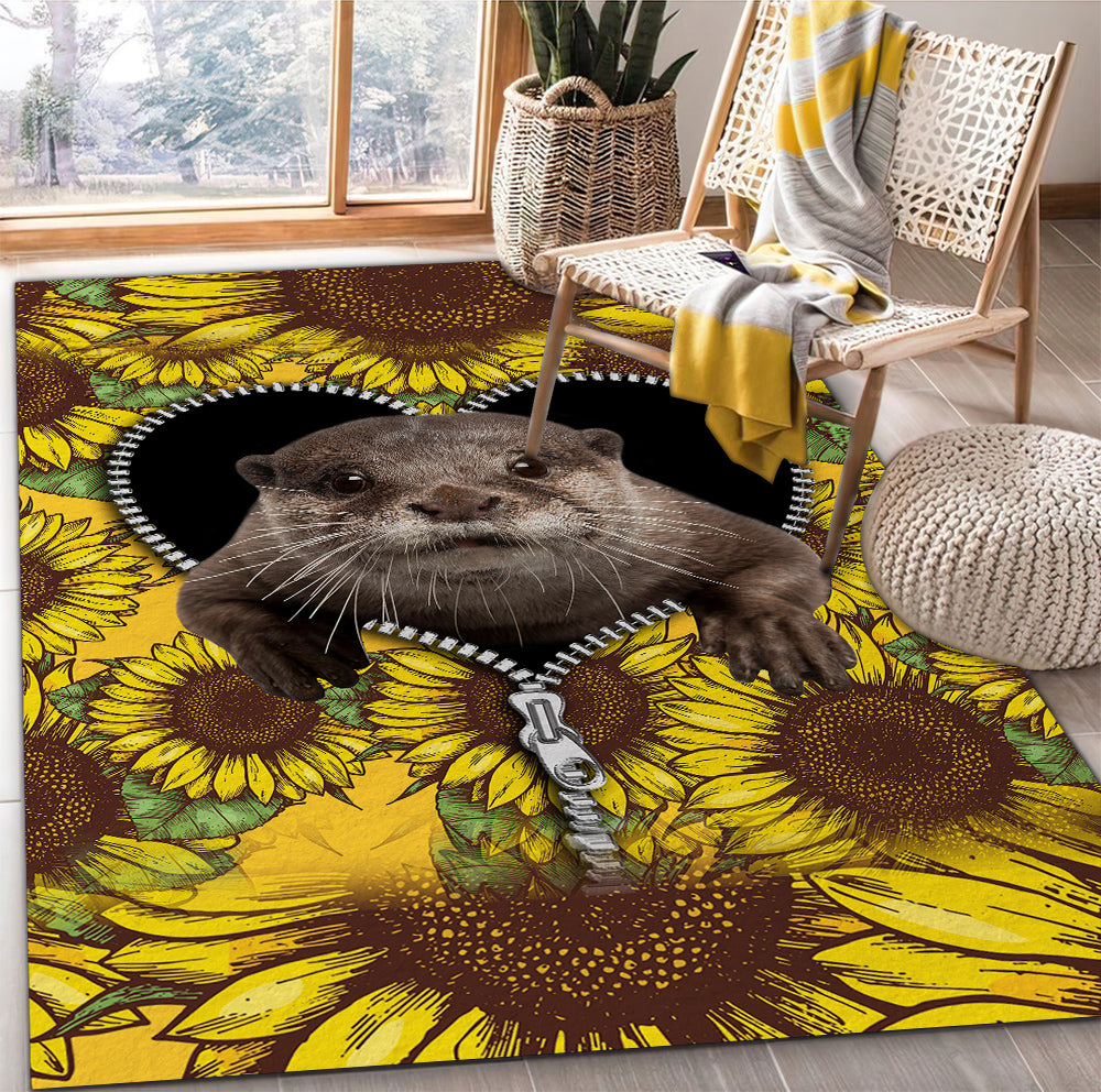 Beaver Sunflower Design Rug for Home Room Decor Carpet Rug - AnimeBape