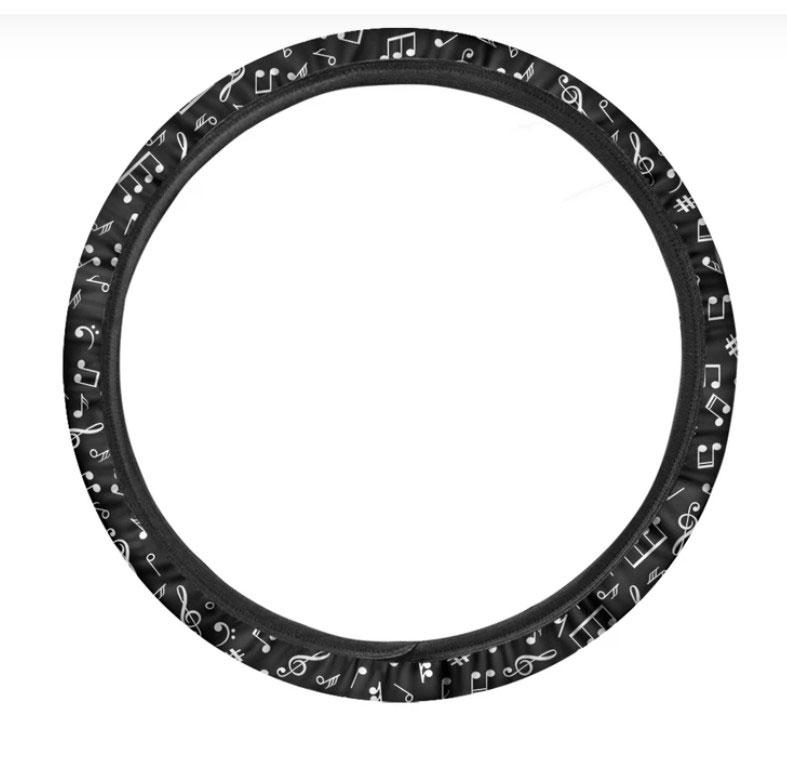 Black White Music Note Pattern Car Steering Wheel Cover 7212 - AnimeBape