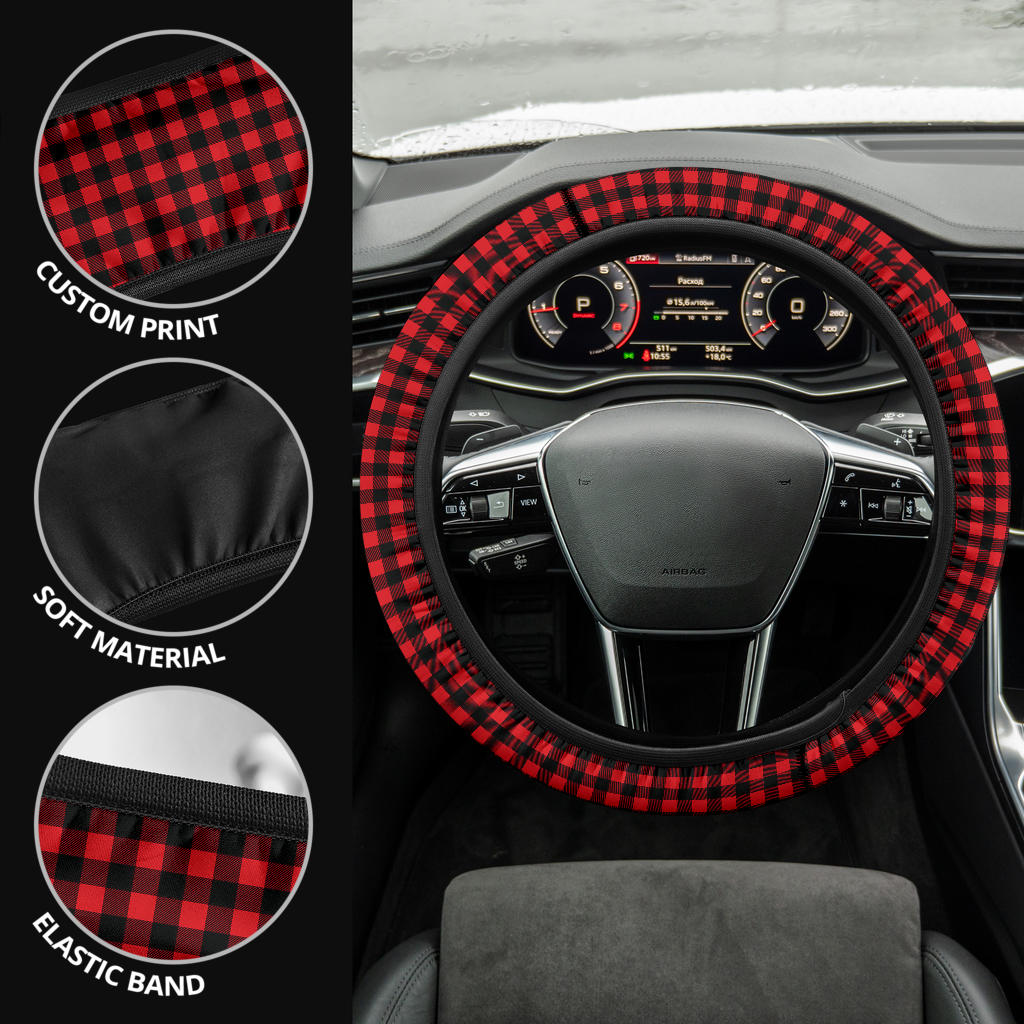 Premium Black Karo Car Steering Wheel Cover for Stylish Driving - AnimeBape