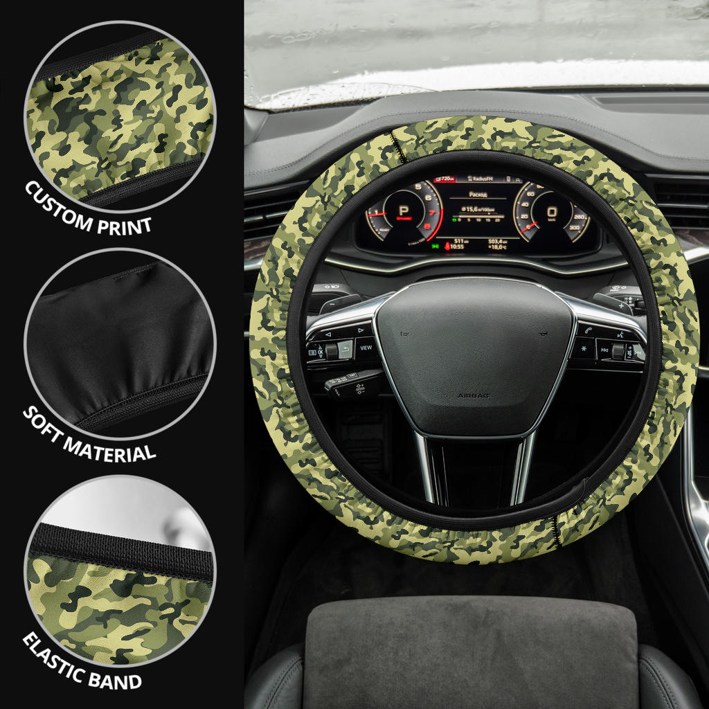 US Army Green Camouflage Steering Wheel Cover - Premium Quality - AnimeBape