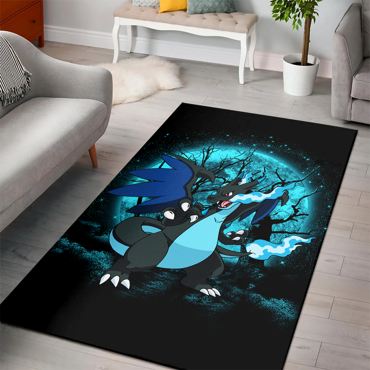 Charizard Mega X Area Rug for Bedroom Living Room Home Decor - AnimeBape