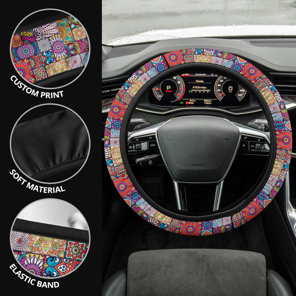 Colorful Floral Steering Wheel Cover for Premium Cars - AnimeBape