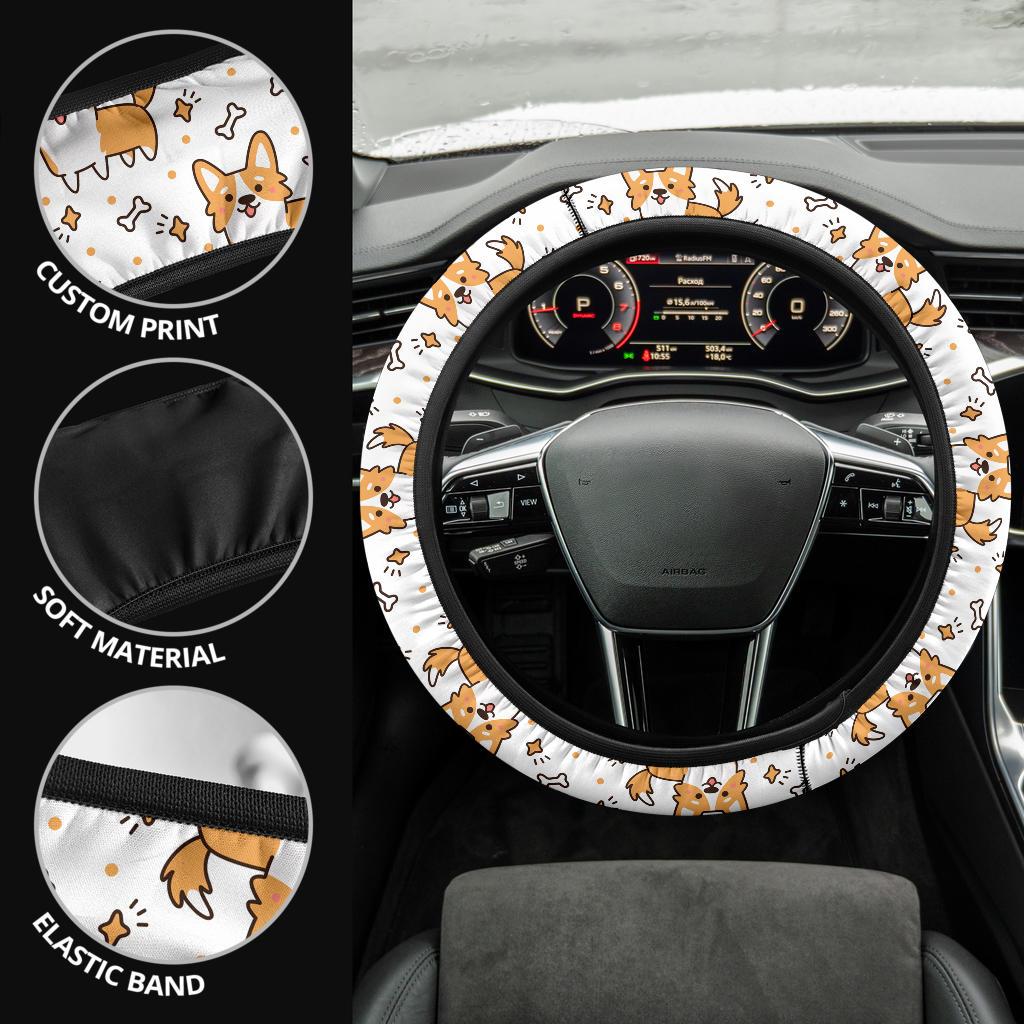 Cute Corgi Pattern Premium Steering Wheel Cover for Cars - AnimeBape