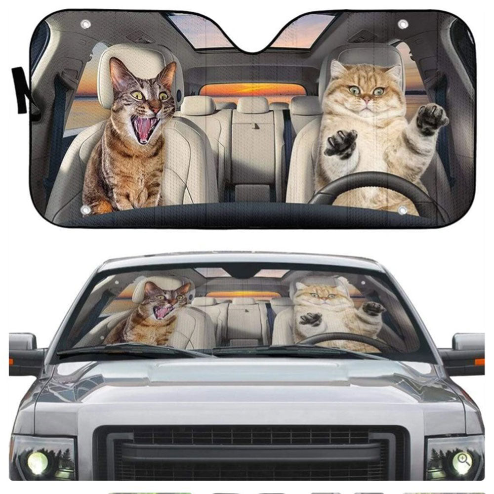 Custom Crazy Cats Sun Shades for Car Windshield Accessories Decor AnimeBape