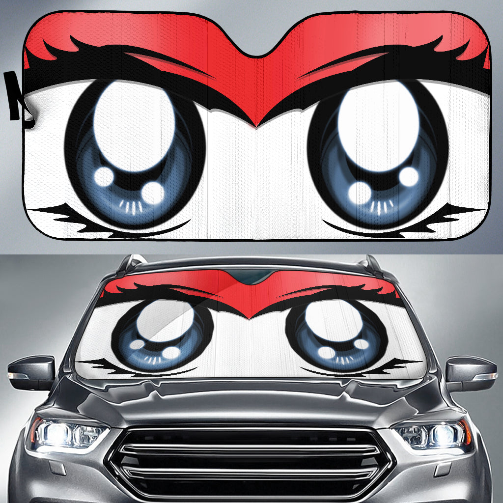 Cute Cartoon Red Auto Sun Shades with Fun Eyes Design - AnimeBape