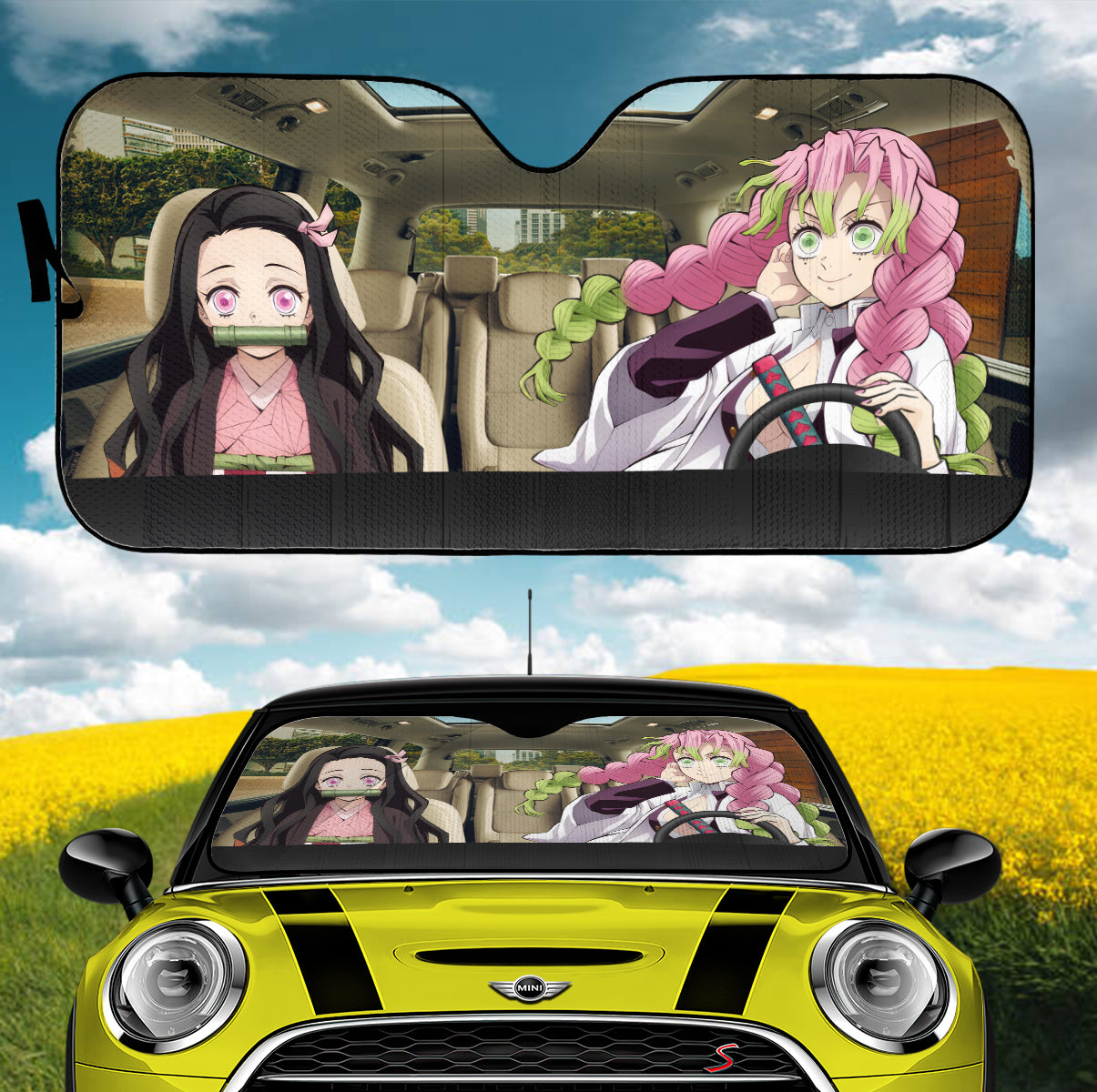 Demon Slayer Nezuko Mitsuri Car Sunshades for Auto Protection - AnimeBape