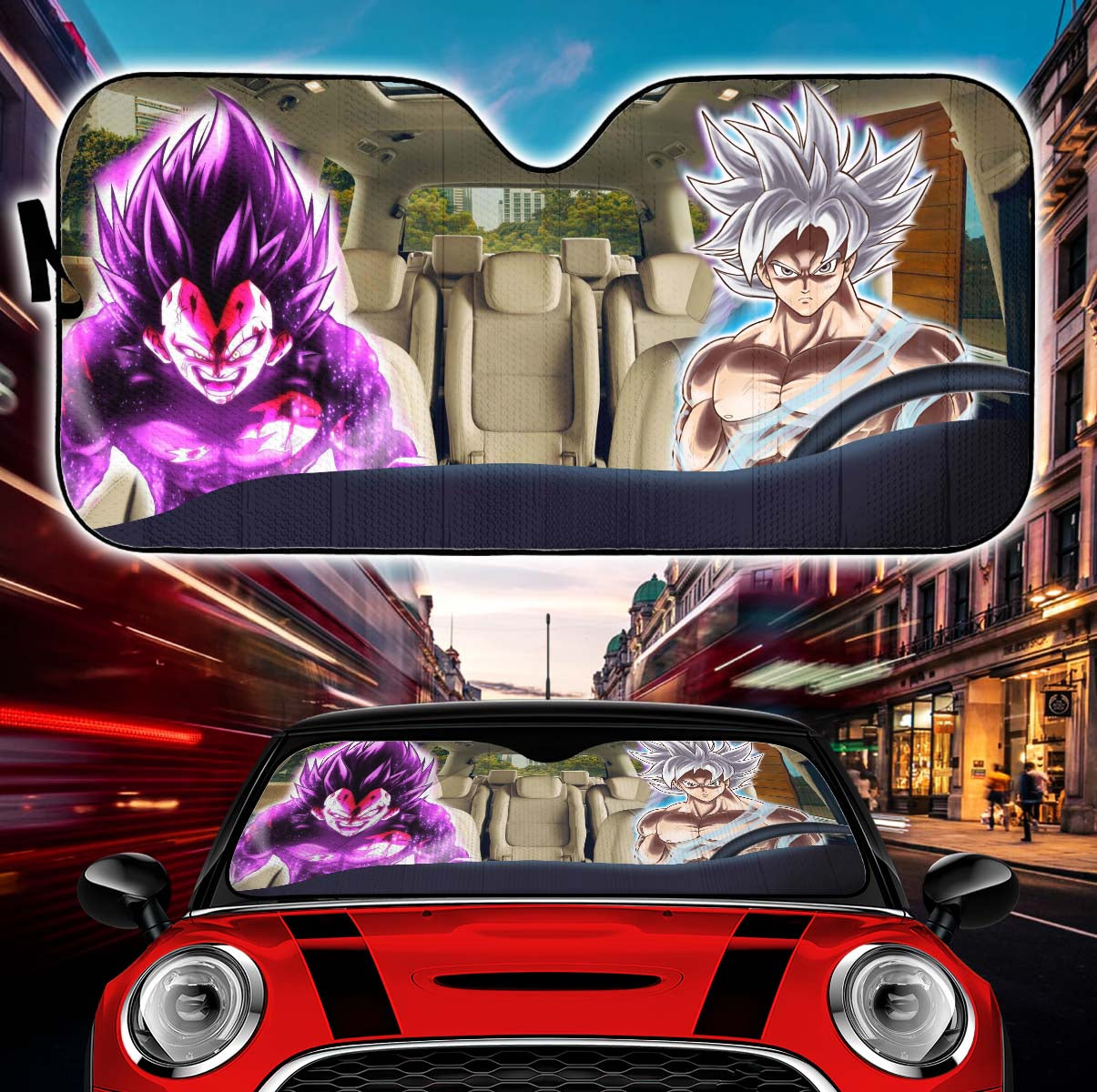 Goku Ultra Instinct and Vegeta Ultra Ego Car Sunshades for Auto - AnimeBape