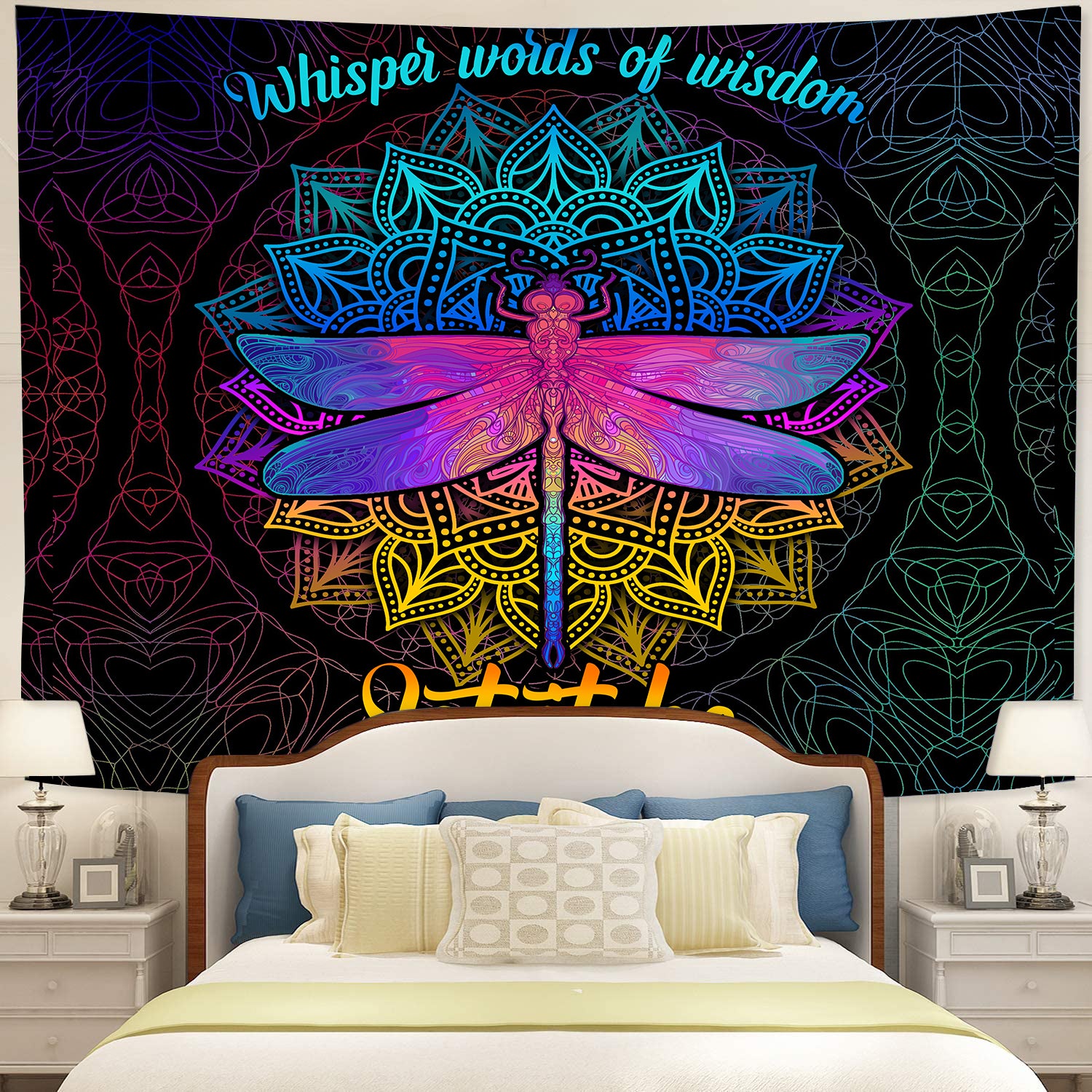 Dragonfly Mandala Tapestry Room Decor - Let It Be Design - AnimeBape