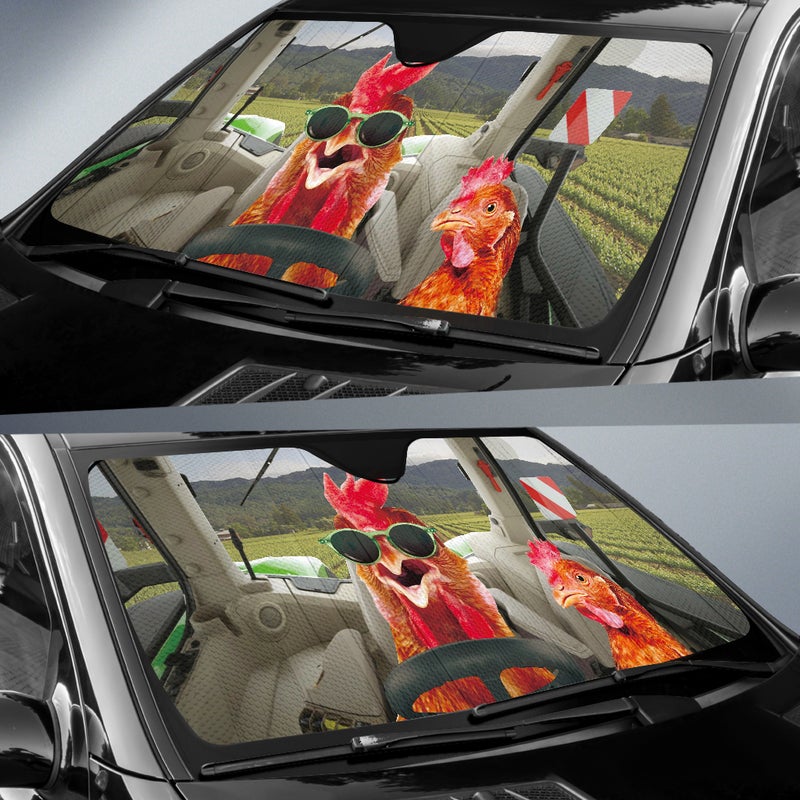 Chickens Driving Tractor Car Auto Sunshades for Windshield Protection ...