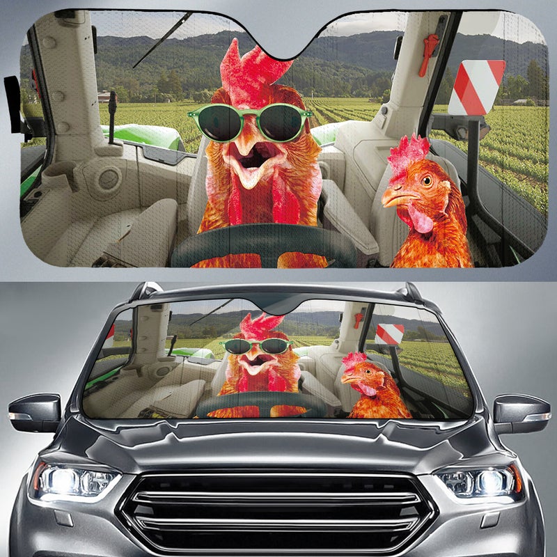 Chickens Driving Tractor Car Auto Sunshades for Windshield Protection ...