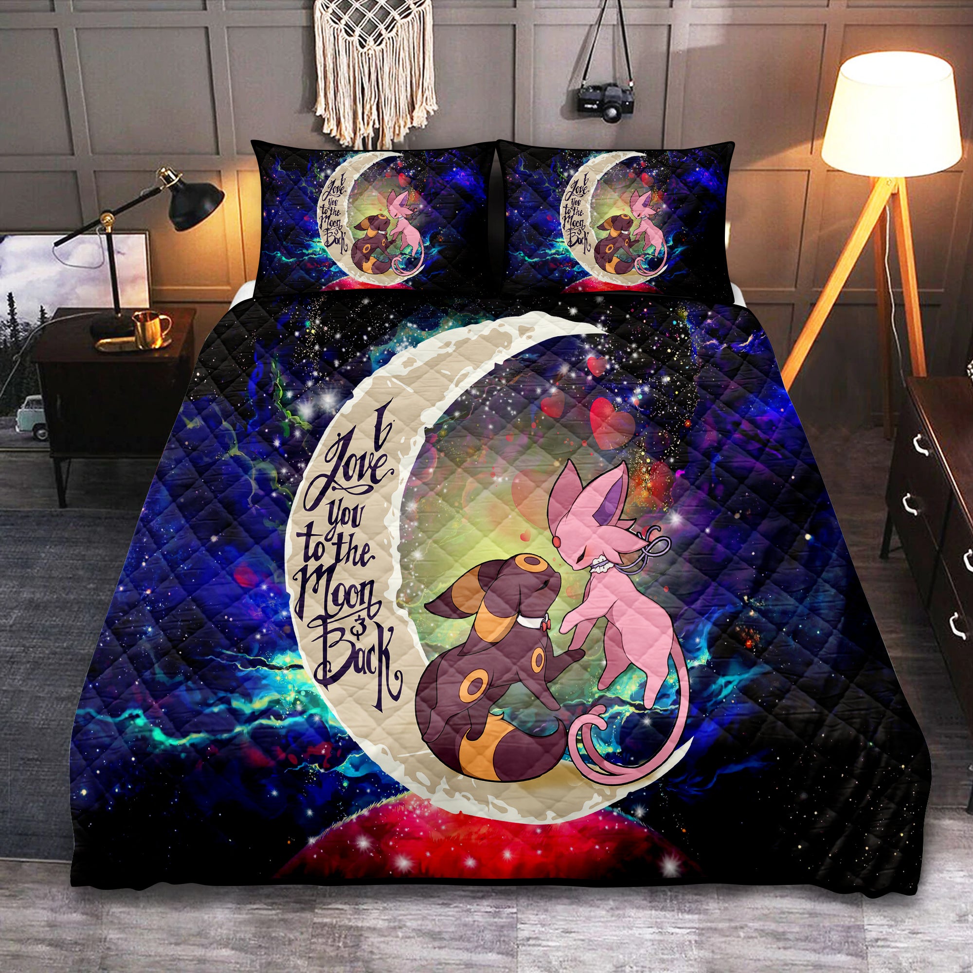 Eevee Couple Love You To The Moon Galaxy Quilt Bed Set AnimeBape