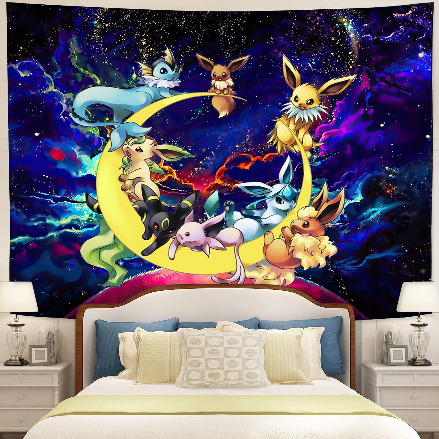 Eevee Evolution Galaxy Tapestry - Love You to the Moon Room Decor ...
