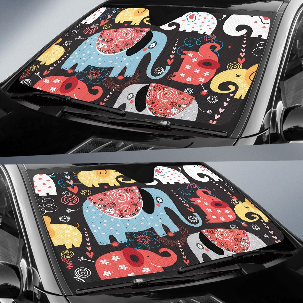 Elephant Print UV Protection Car Window Sun Shade Elephants - AnimeBape