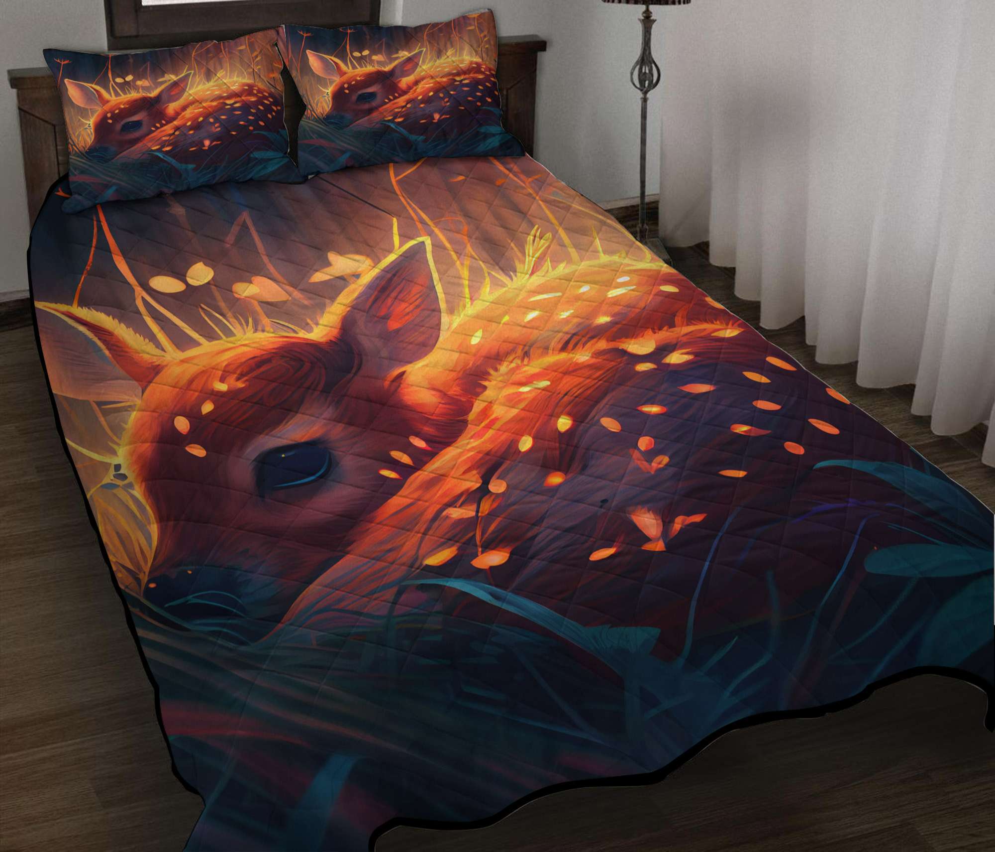 Fawn Quilt Bed Set Featuring Grass Design for Cozy Bedrooms - AnimeBape
