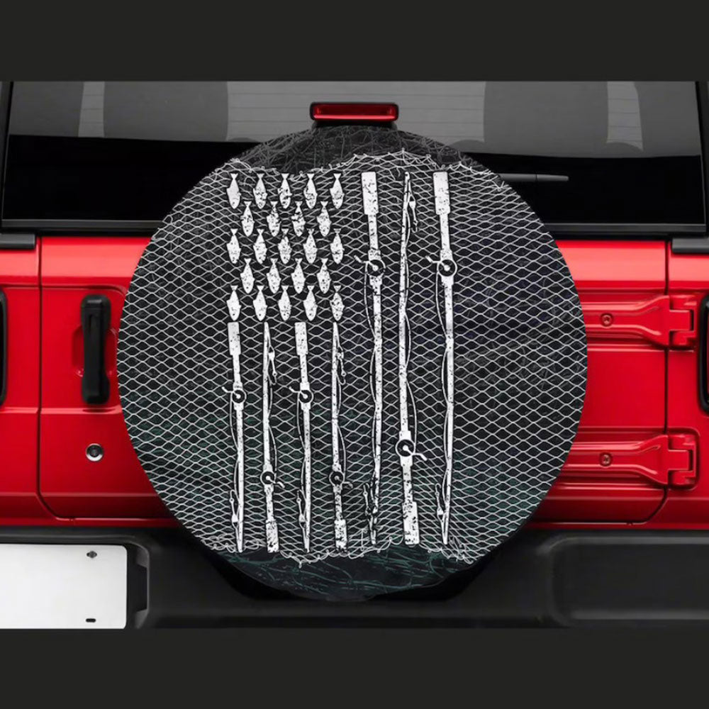 American Flag Fishing Rod Jeep Spare Tire Cover Gift for Campers ...
