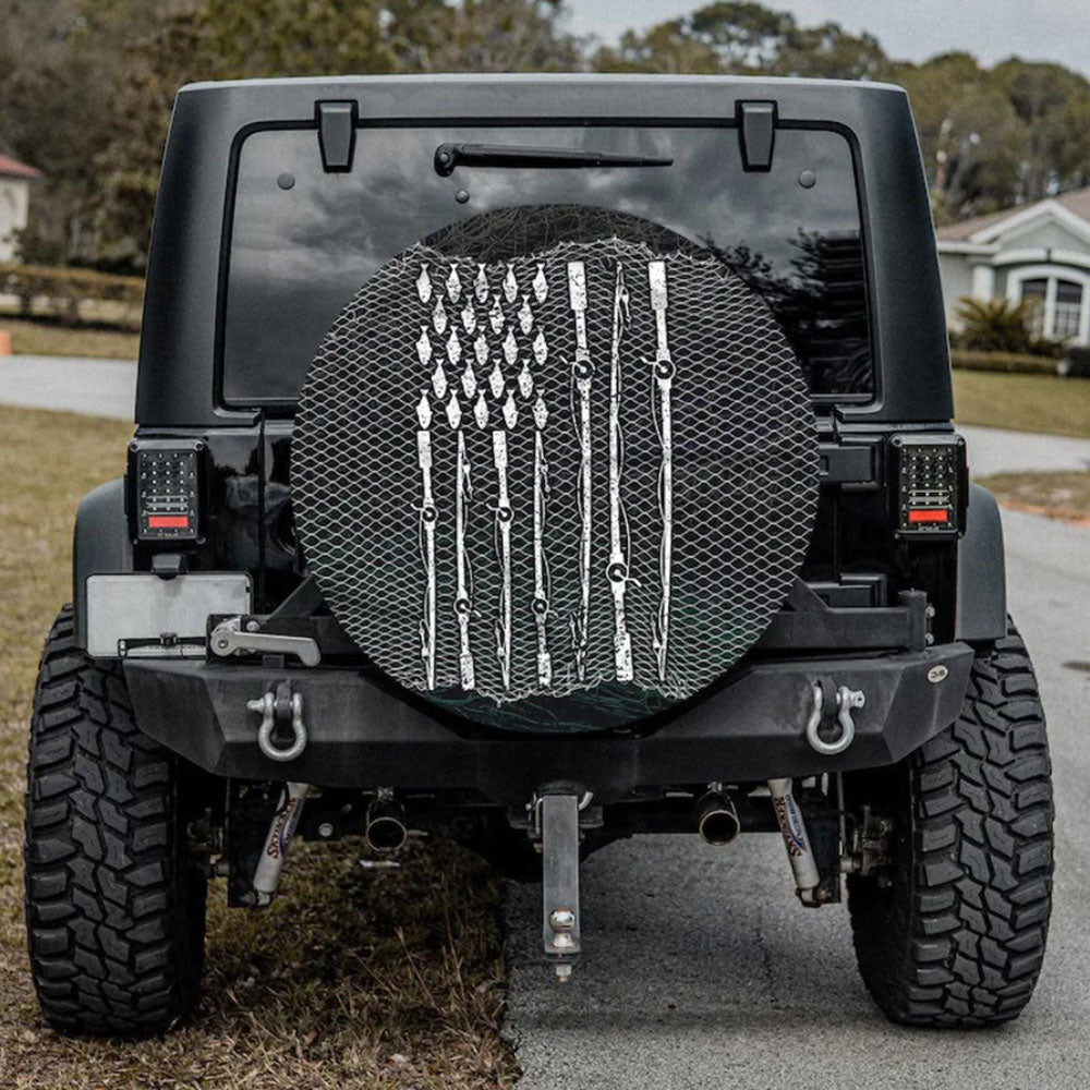 American Flag Fishing Rod Jeep Spare Tire Cover Gift for Campers ...
