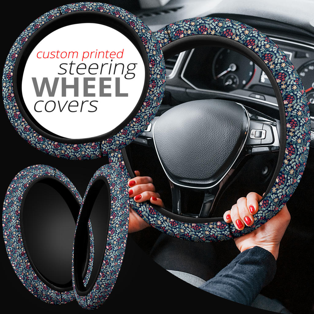 Retro Flower Design Premium Car Steering Wheel Cover - AnimeBape