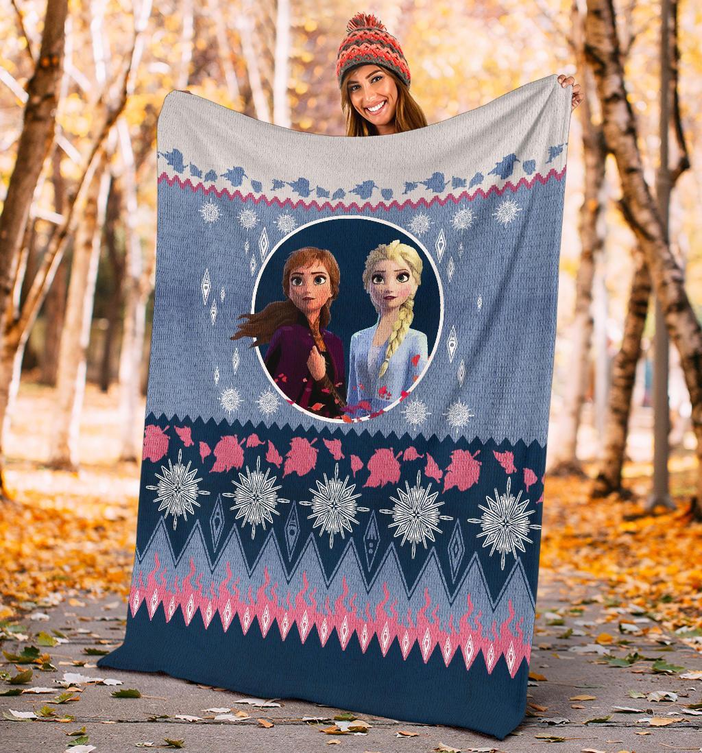 Frozen Elsa Anna Custom Ugly Christmas Blanket Home Decor - AnimeBape