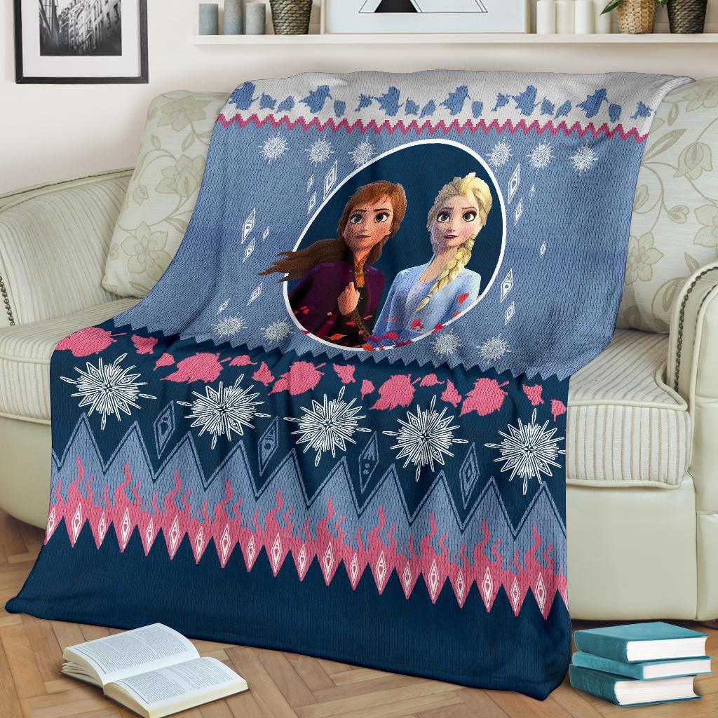 Frozen Elsa Anna Custom Ugly Christmas Blanket Home Decor - AnimeBape
