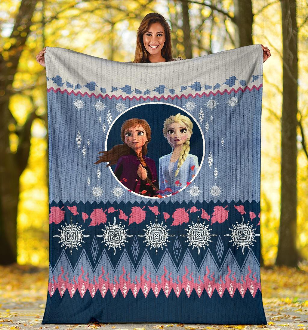 Frozen Elsa Anna Custom Ugly Christmas Blanket Home Decor - AnimeBape