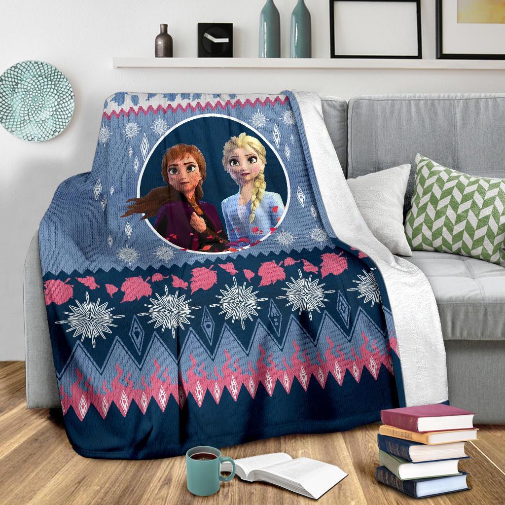 Frozen Elsa Anna Custom Ugly Christmas Blanket Home Decor - AnimeBape