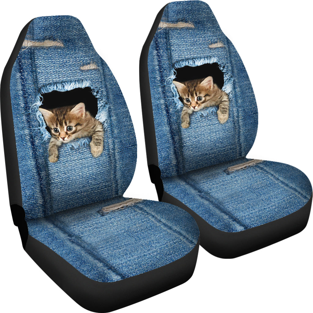 Funny Cat Design Car Seat Covers for Animal Lovers - AnimeBape
