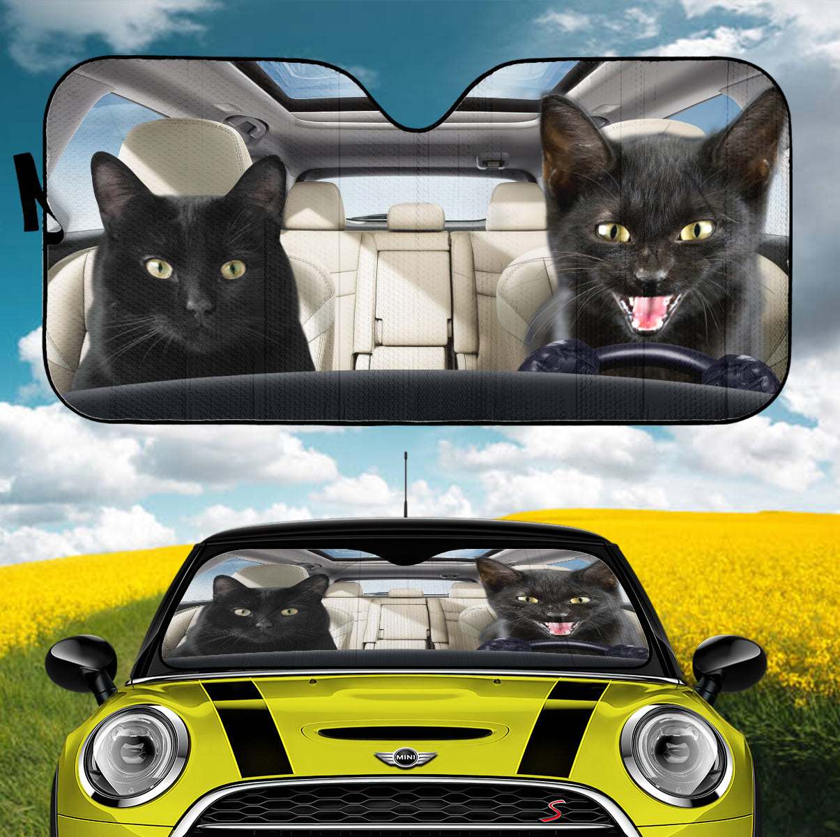 Funny Black Cats Auto Sunshades | Car Sun Shades for Cat Lovers - AnimeBape