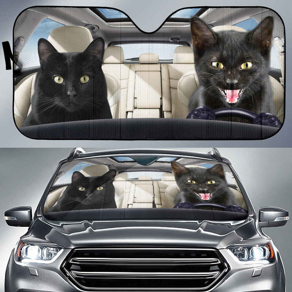 Funny Black Cats Auto Sunshades | Car Sun Shades for Cat Lovers - AnimeBape