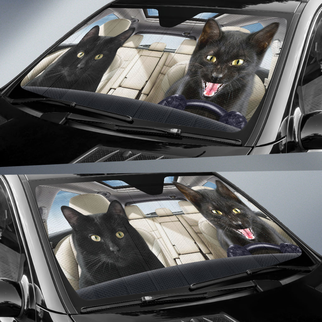 Funny Black Cats Auto Sunshades | Car Sun Shades for Cat Lovers - AnimeBape