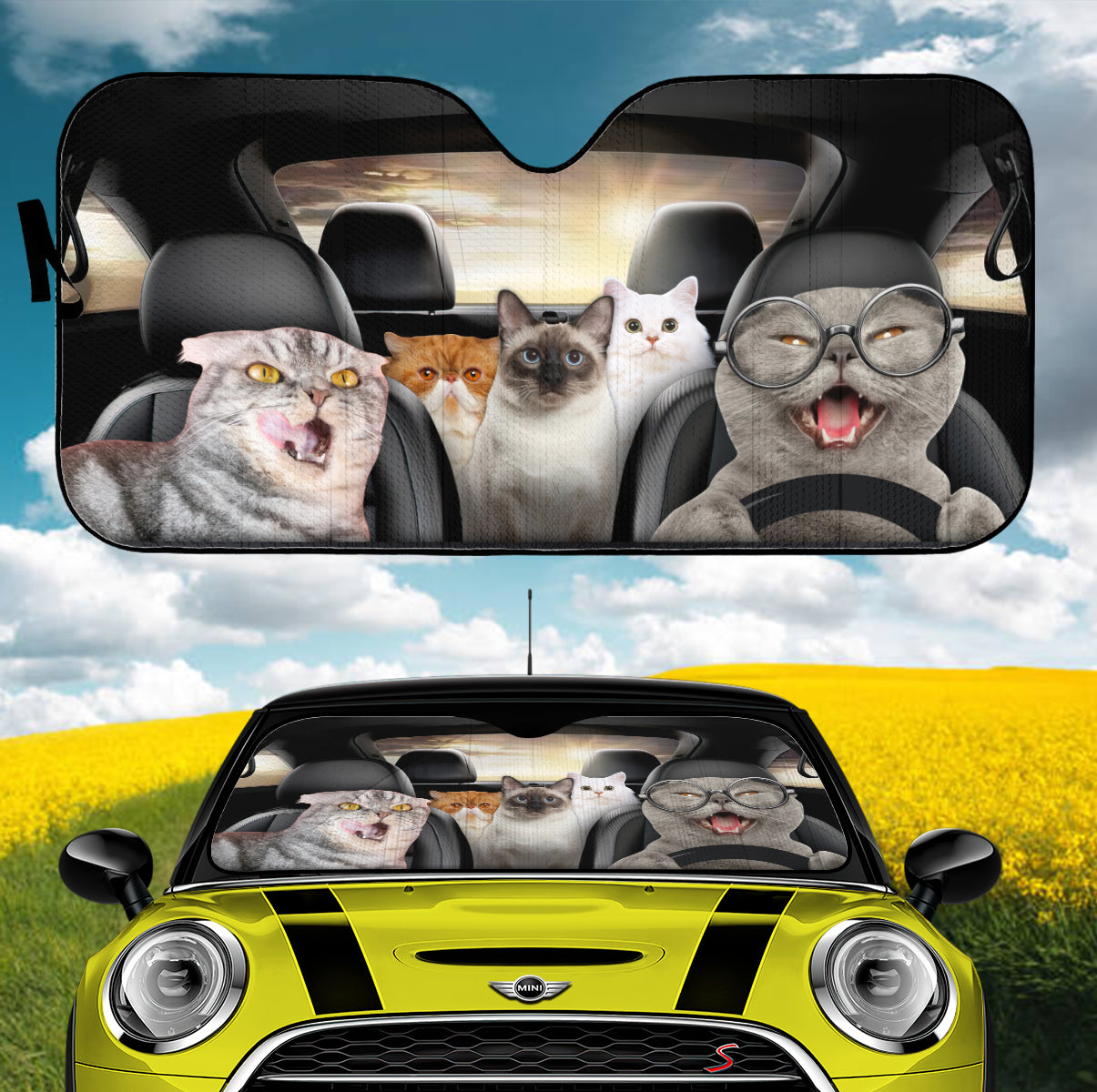 Funny Cat Driving Car Sunshades - Auto Sunshade for Vehicles - AnimeBape