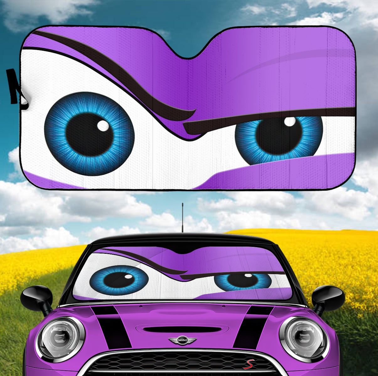 Funny Cartoon Eye Car Auto Sunshades - Purple The Rock Style - AnimeBape