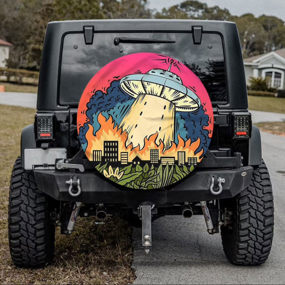 Custom Funny UFO Art Jeep Spare Tire Cover Gift for Campers - AnimeBape