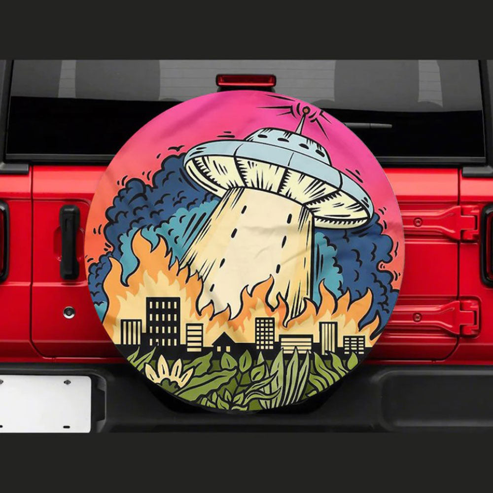 Custom Funny UFO Art Jeep Spare Tire Cover Gift for Campers - AnimeBape