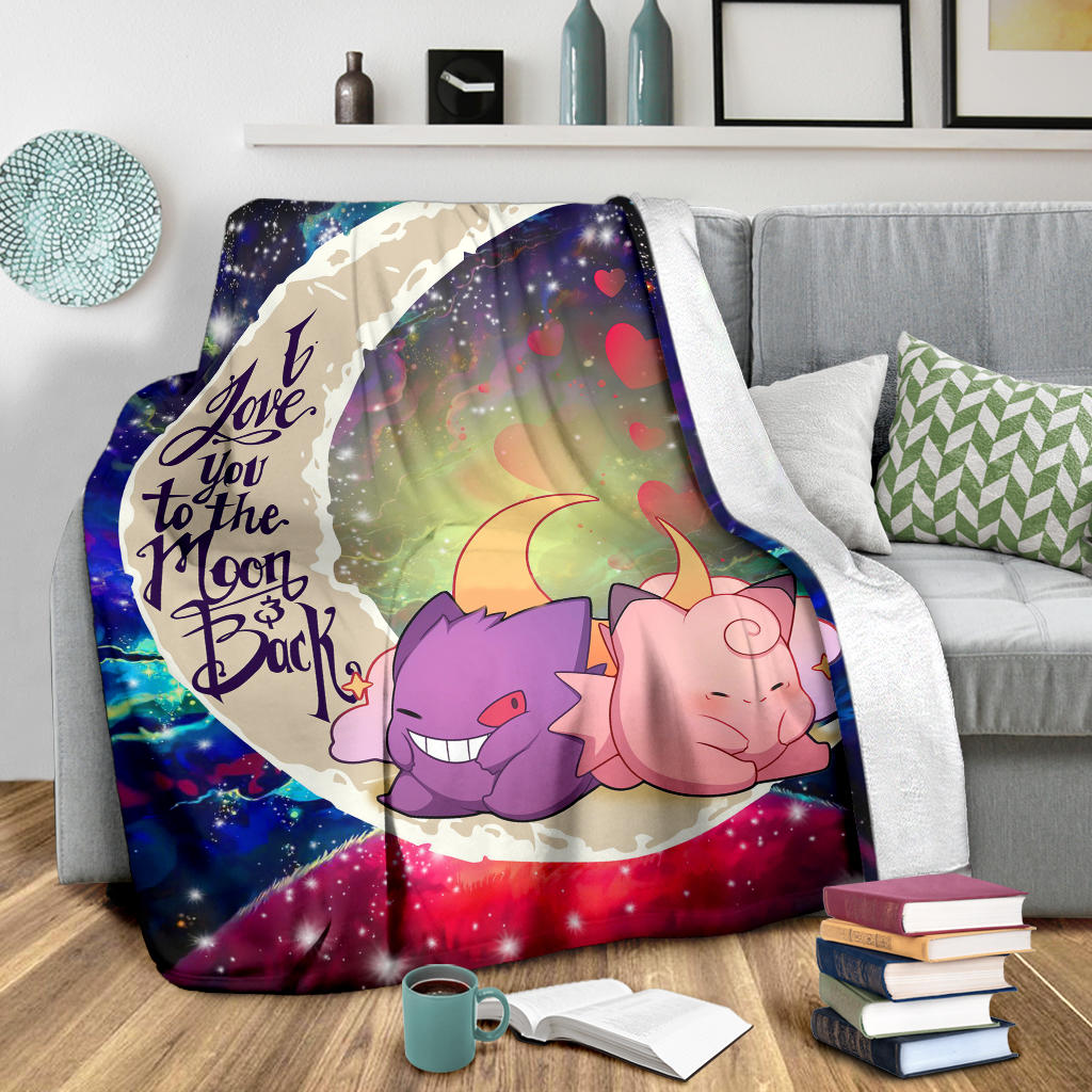 Cute Gengar Clefable Pokemon Love You To The Moon Galaxy Blanket ...
