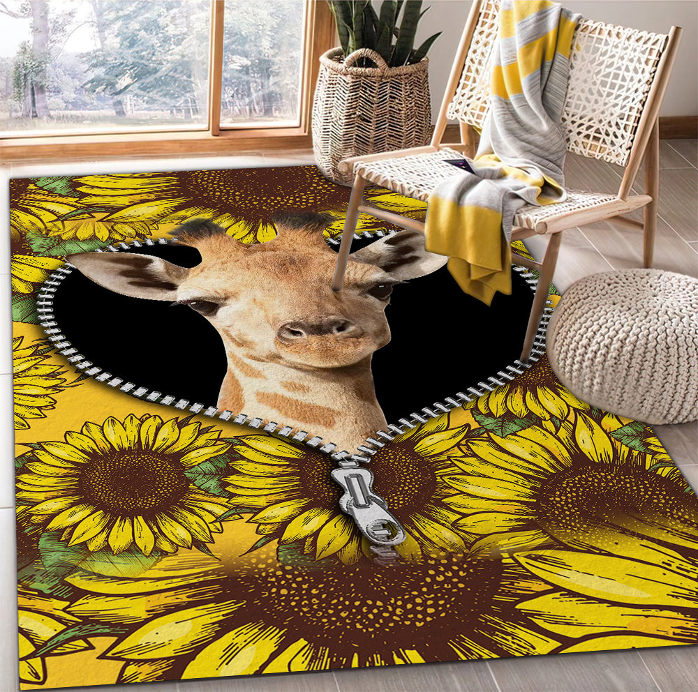 Giraffe Sunflower Home Decor Rug Zipper Carpet for Living Room - AnimeBape
