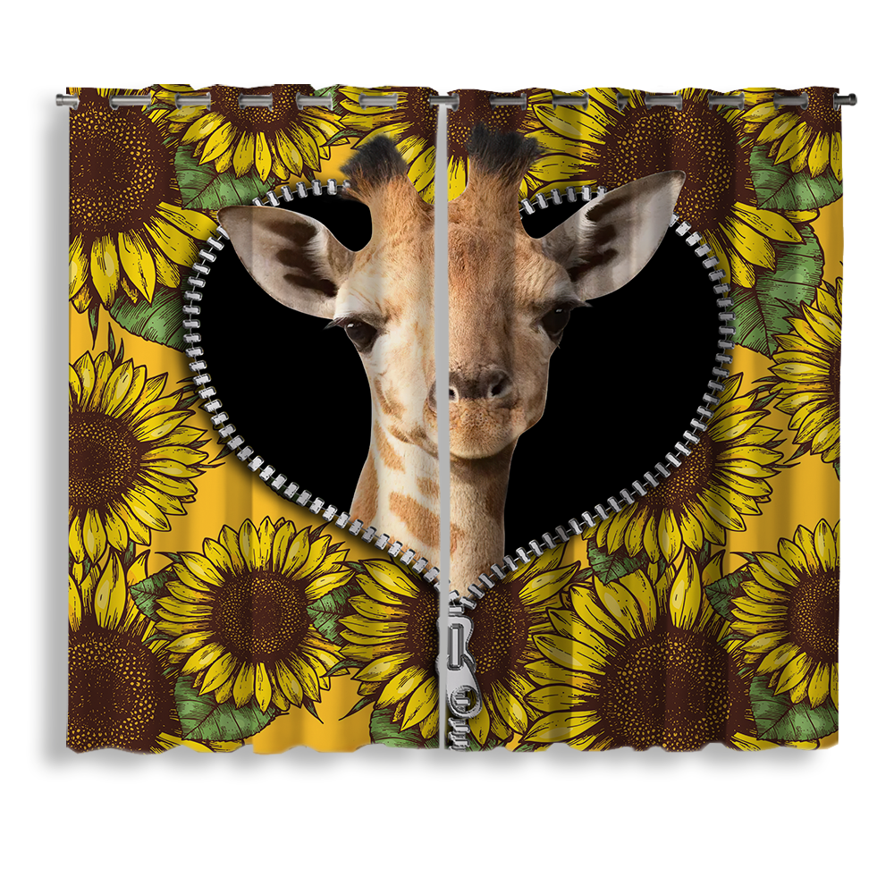 Sunflower Giraffe Zipper Window Curtain for Kids Room Decor - AnimeBape