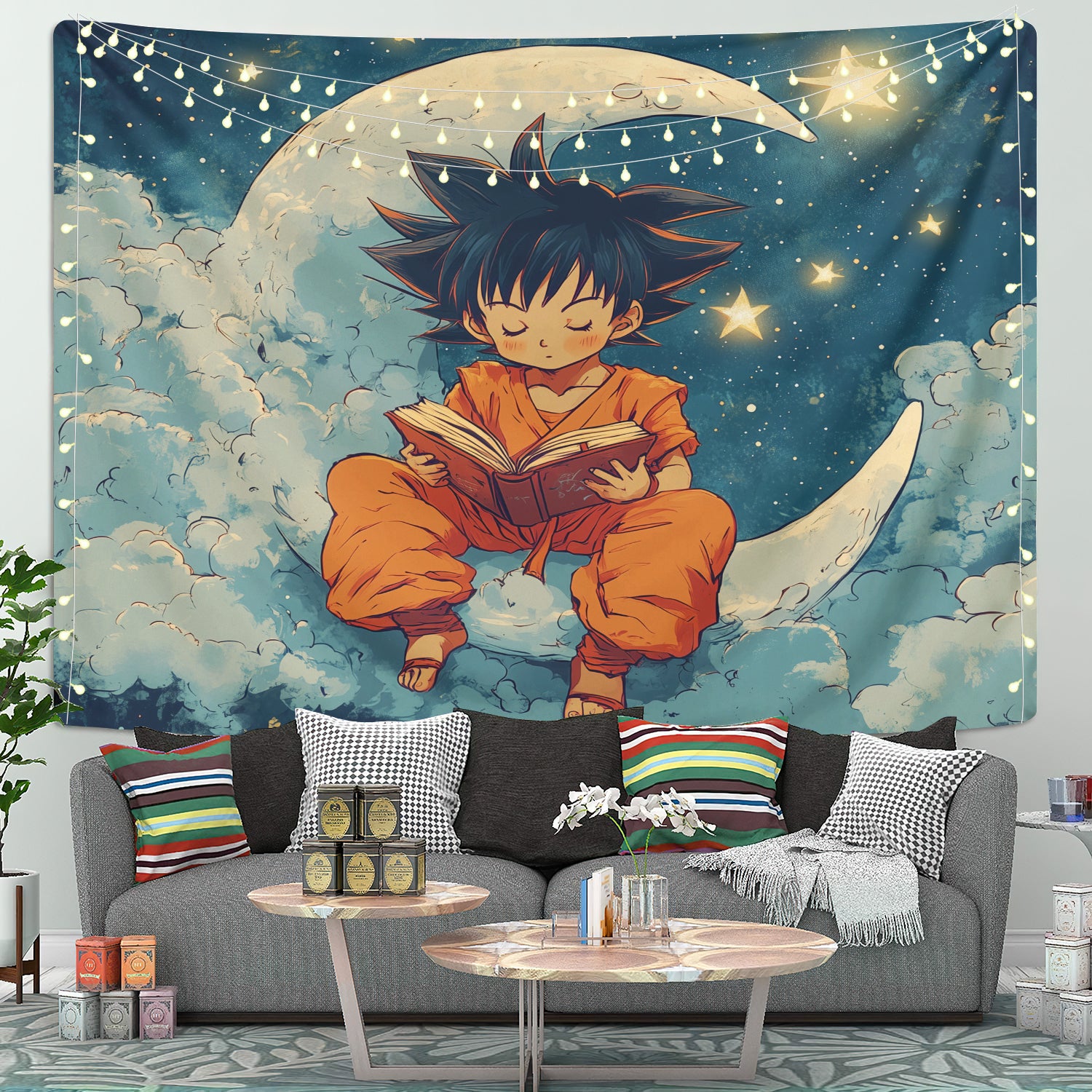 Goku Moon Tapestry Wall Art for Anime Room Decor Goku - AnimeBape